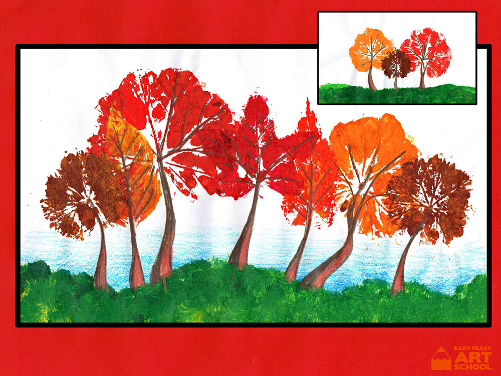 Autumn Leaf Print Trees - Easy Peasy Art School