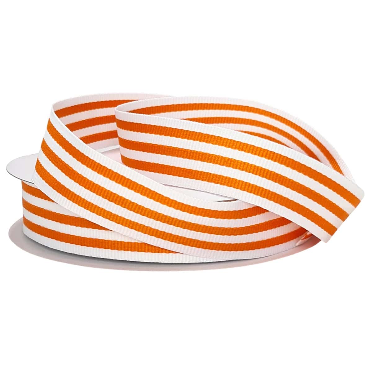 Woven Stripe Grosgrain Ribbon 25mm x 25m | Orange & White