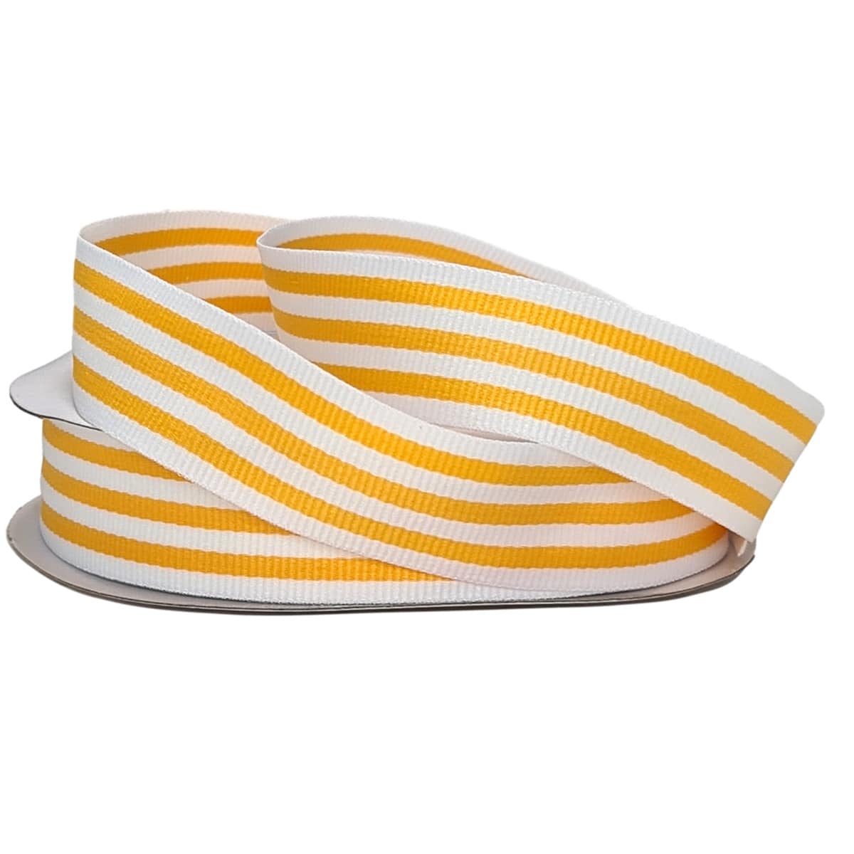 Woven Stripe Grosgrain Ribbon 25mm x 25m | Yellow & White
