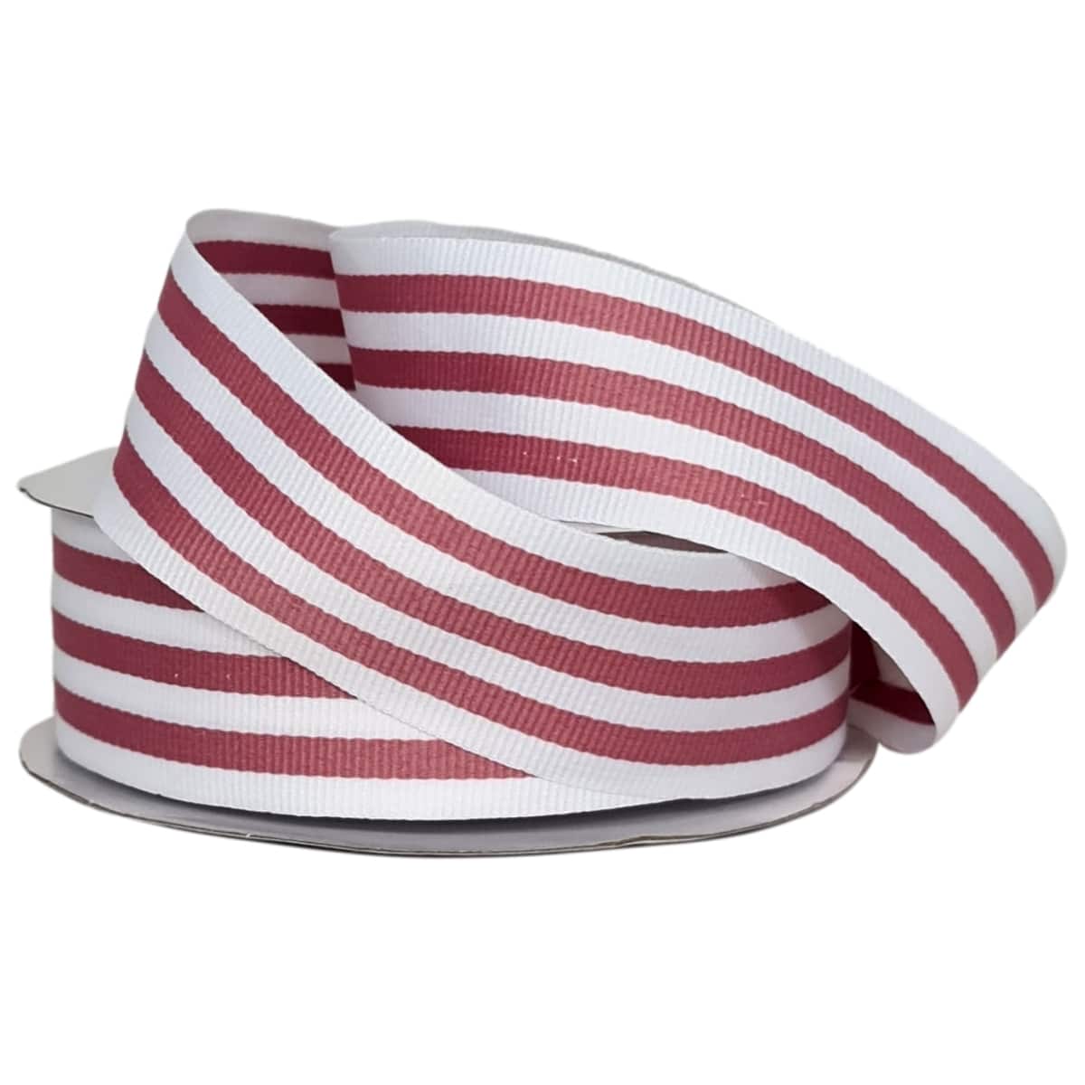 38mm Grosgrain Stripe Ribbon Dusty Rose & White