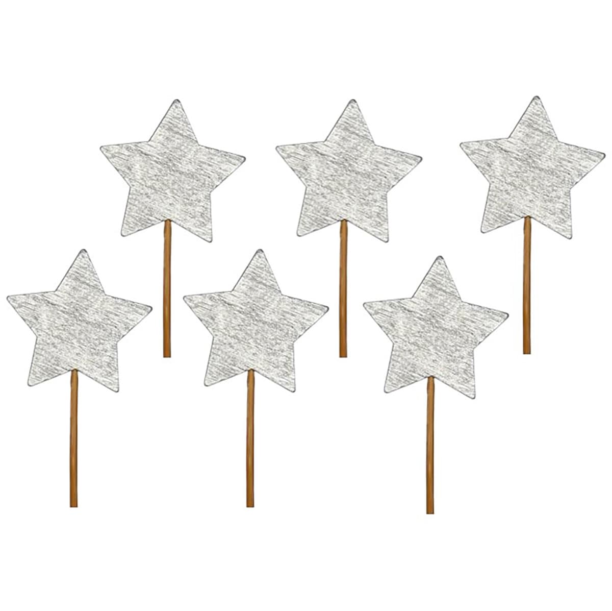 Star Shape Wooden Pick x 6pcs - 7cm x 39cmL / Silver - Floral Craft