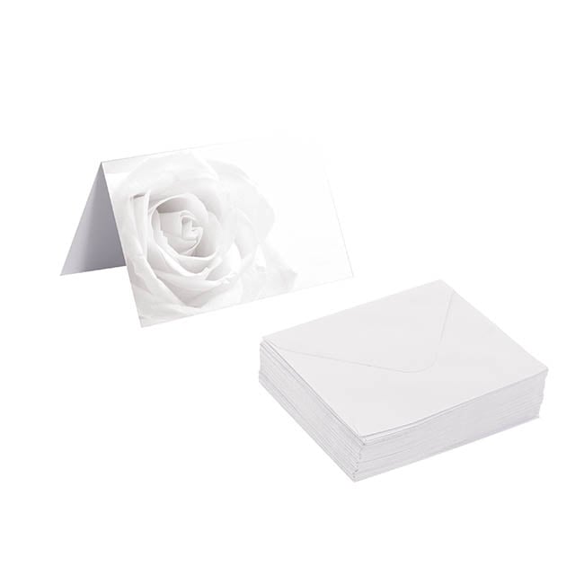 White Rose Card/Envelope x 25 - Floral Craft