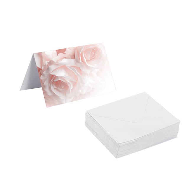 Light Pink Rose Folded Card/Envelope x25 - Floral Craft