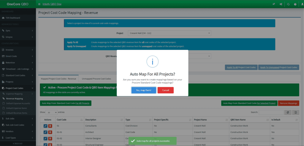How to map project-specific cost codes (Revenue and Expense) in OneCore QBO – Interfy Help