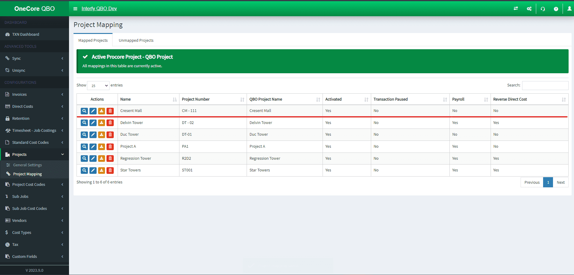 How to map to an existing project in OneCore QBO – Interfy Help