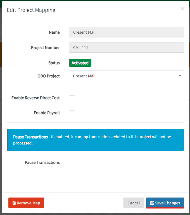 How to map to an existing project in OneCore QBO – Interfy Help
