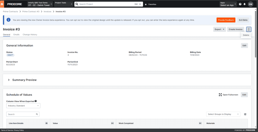 Managing Deletion Procore Head Contract Claims – Interfy Help