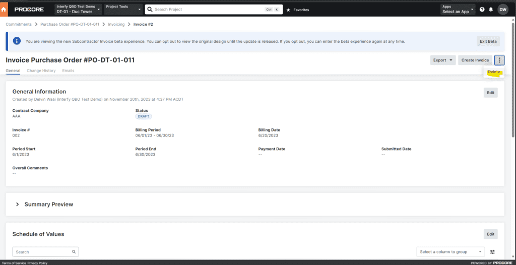 Managing Deletion of Procore Commitment Claims – Interfy Help