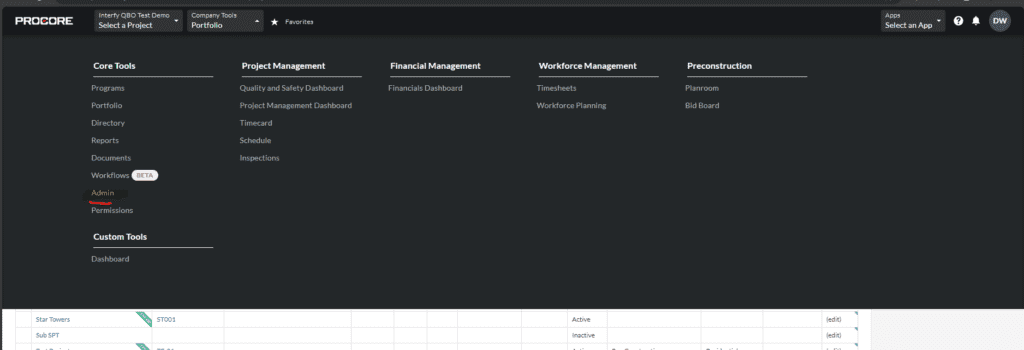 Project Setup for integration to Quickbooks Online using Procore Custom Field – Interfy Help