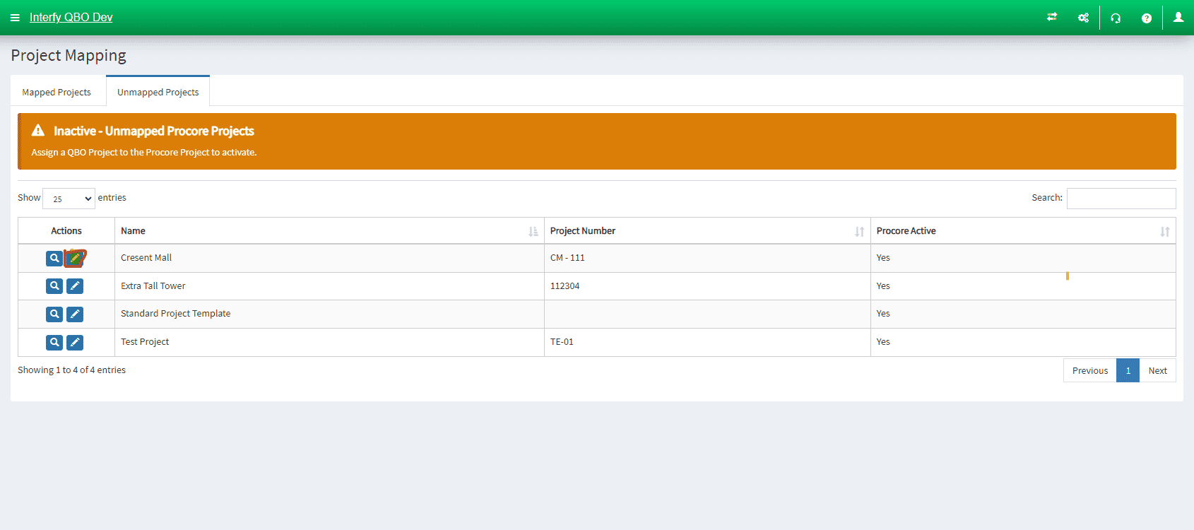 How to map to an existing project in OneCore QBO – Interfy Help