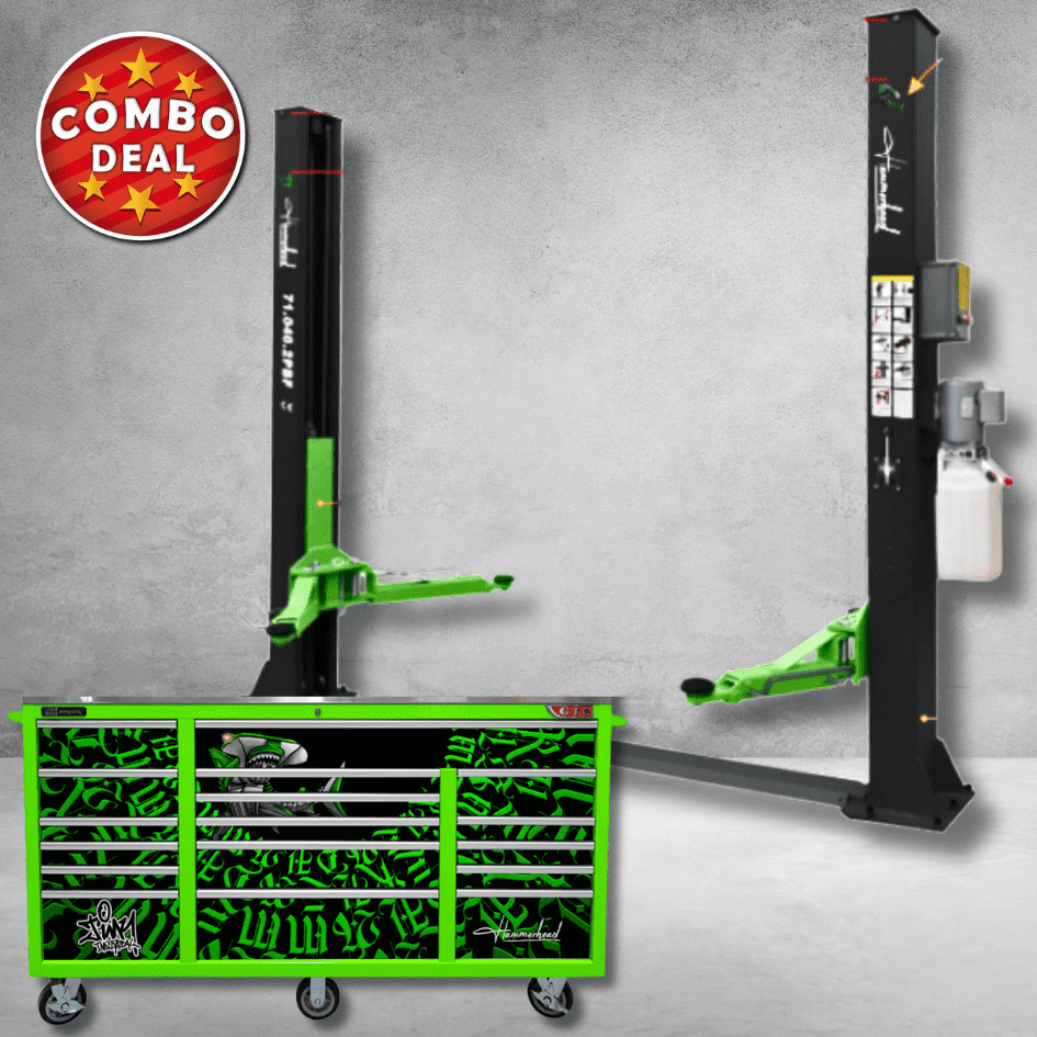 HAMMERHEAD 4.0T BASE FRAME TWO POST LIFT HOIST + PREMIUM 17 DRAWER 72 ...