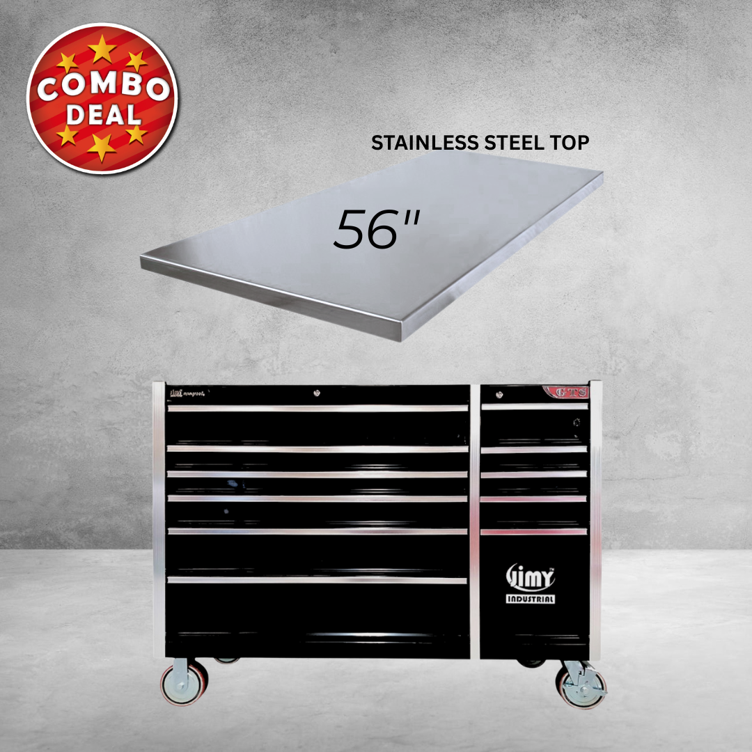 11 DRAWER 56” ROLLER CABINET (BLACK) + STAINLESS STEEL BENCH TOP (COMBO ...