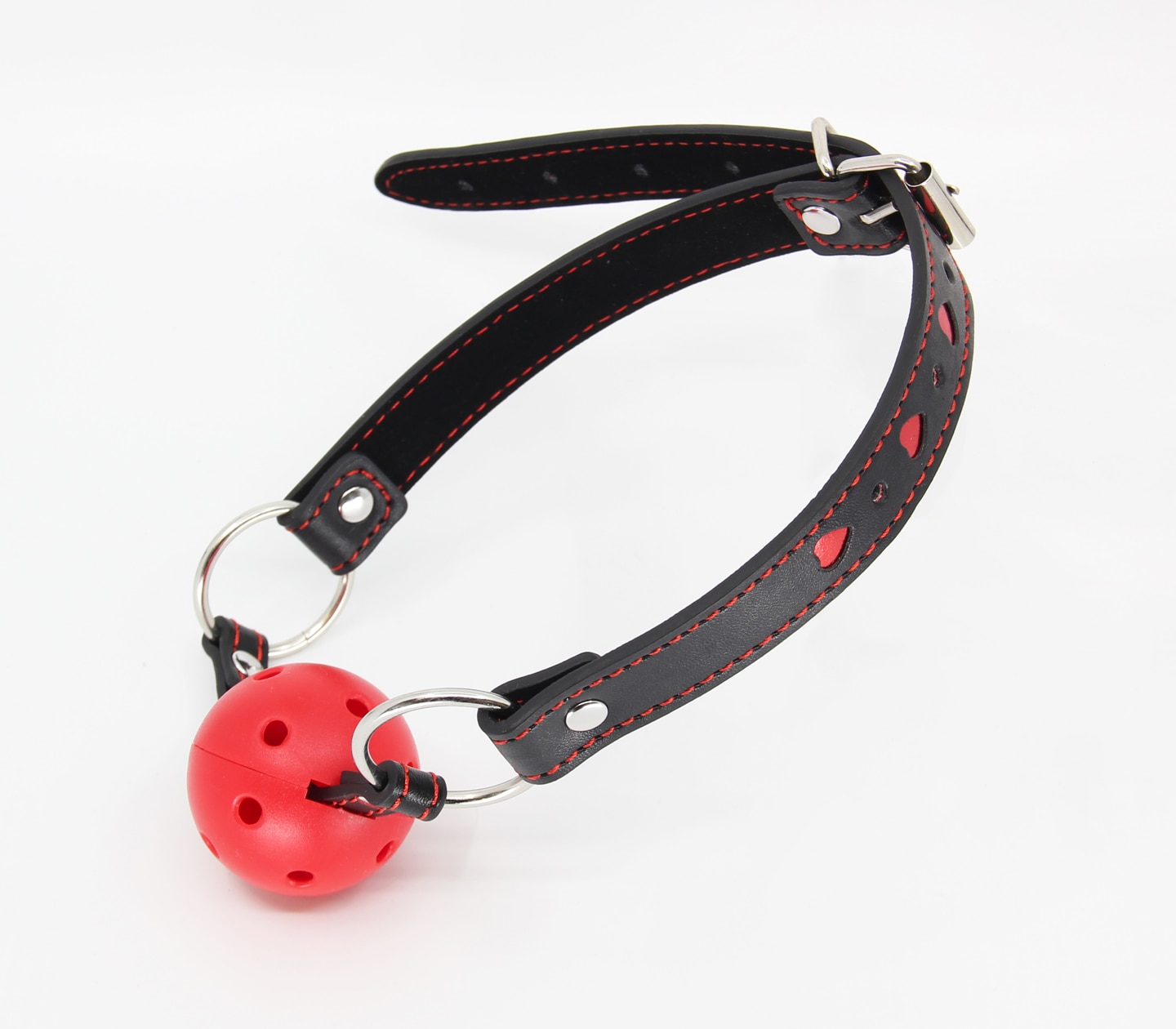 Breathable Faux Leather Gag With Red Hearts | Love In Leather