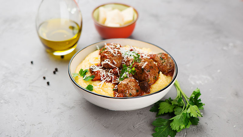 Meatballs and Mushrooms on Soft Polenta | Olgas Fine Foods
