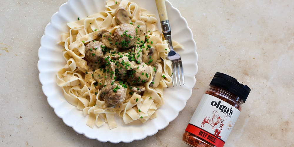 Slow Cooked Stroganoff with Chevapchichi Meatballs | Olgas Fine Foods