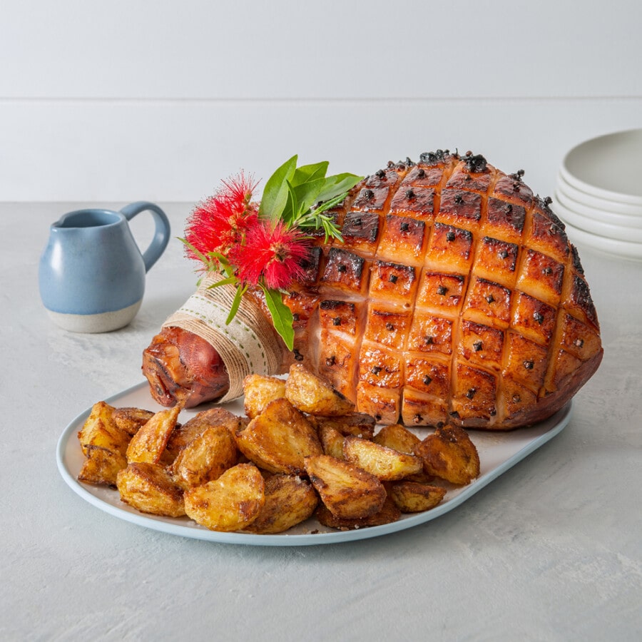 Glazed Ham with Crispy Spiced Roast Potatoes - Spudlite