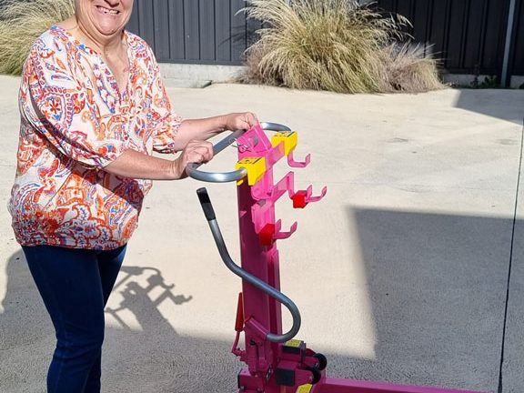 Jacy and her bright pink bin dozer - TADSA