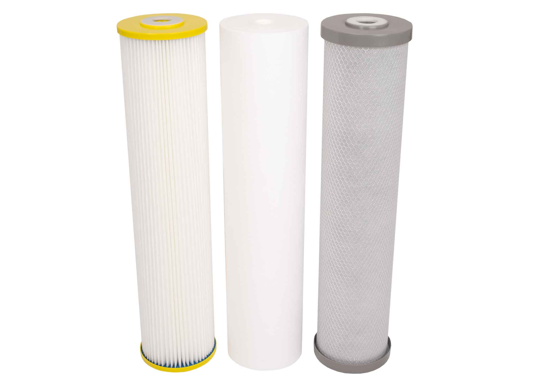 Triple 20″ x 4.5″ Filters. 10-Mic Pleated, 5-Mic Poly Spun, 5-Mic ...