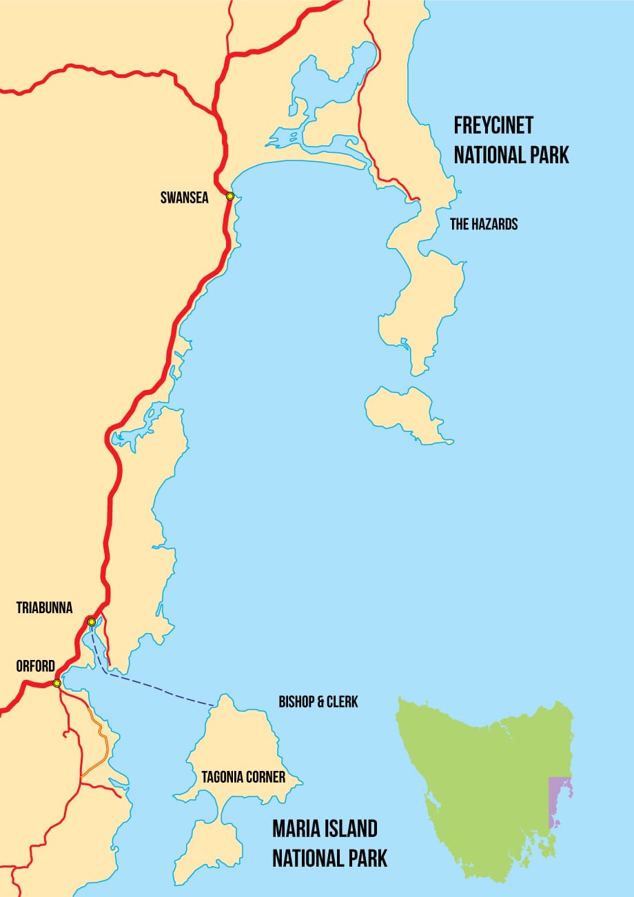 Maria Island & East Coast Map - Triabunna Caravan & Cabin Park
