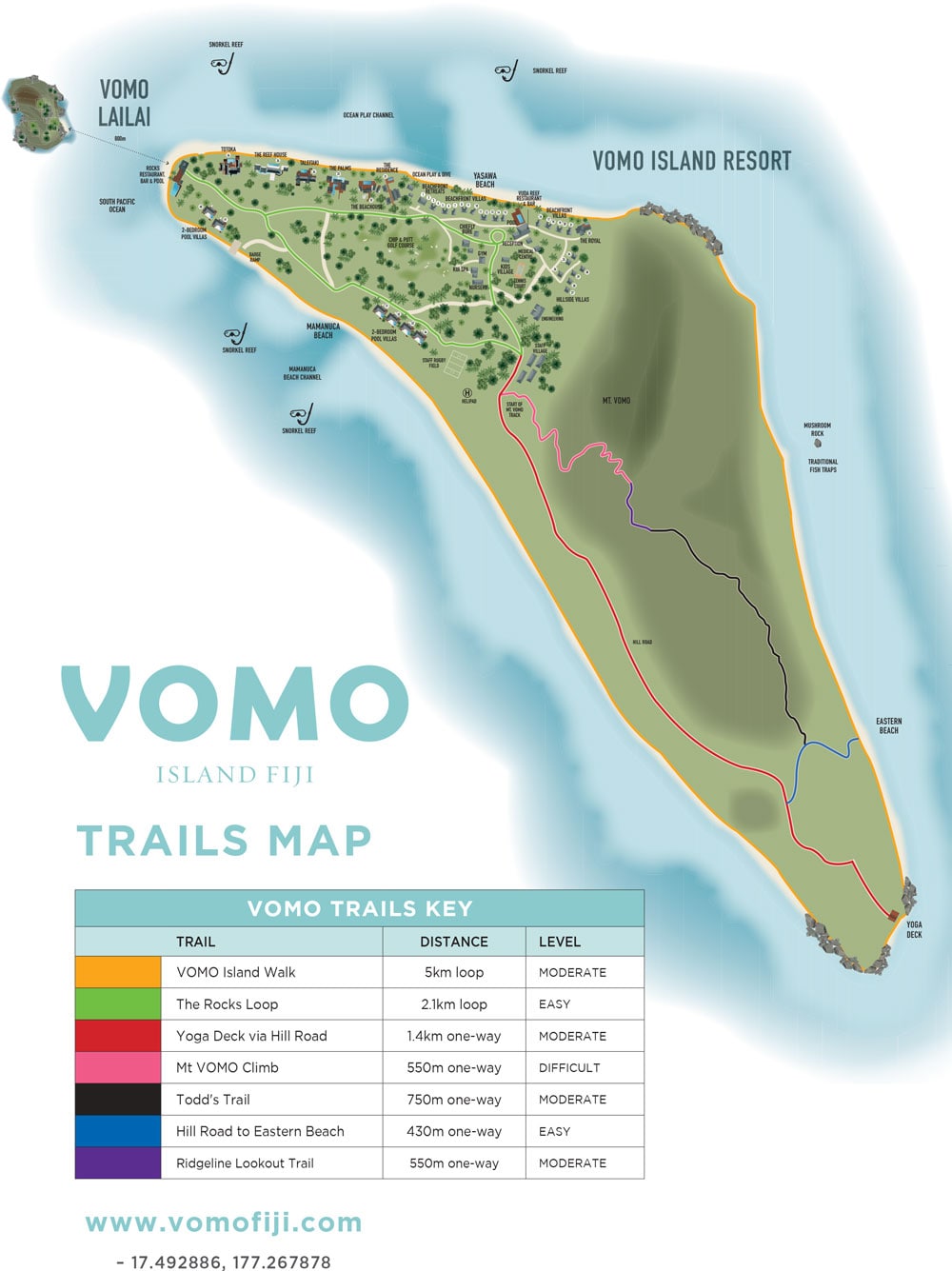 VOMO Map - Map Of Our Large Private Island Resort - Vomo Island Fiji